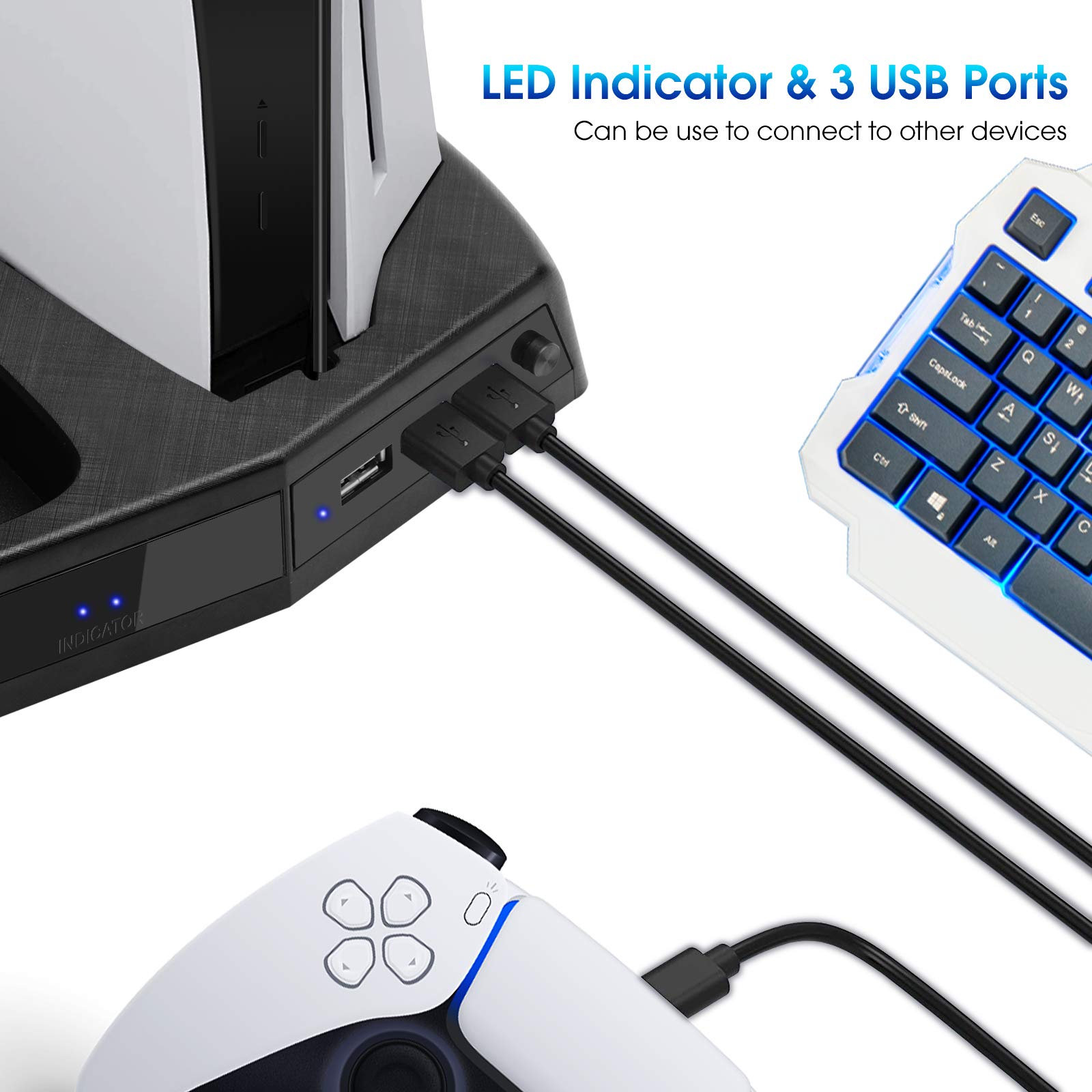 Kootek Vertical Stand with Controller Charging Station for Playstation 5 Console, 2 Cooling Fan for PS5 and PS5 Digital Edition, Dual Controller Charger Station for PS5 Controller Accessories