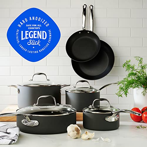 Legend Slick 10 pc Hard Anodized Nonstick Cookware - Next Gen Hard Anodized Aluminum & Steel Chef Grade Pots and Pans Set for Home - PFOA Free, Non-Toxic Non-Stick Surface - Oven & Dishwasher Safe