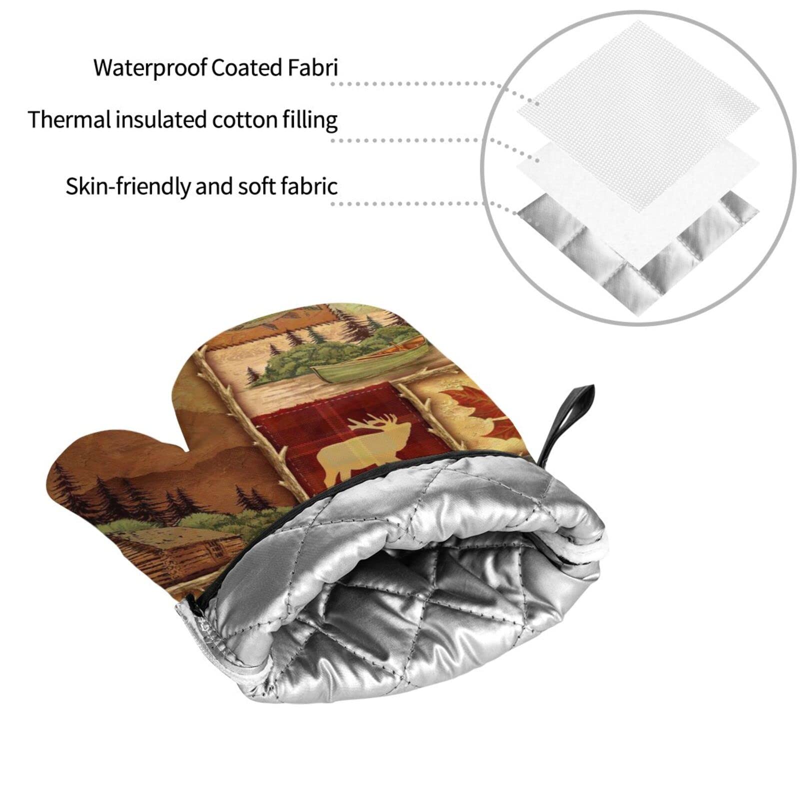 Msacrh Lodge Style Northwoods Cabin Oven Mitts and Pot Holders Sets of 4,Cotton Lining with Non-Slip Hot Pads,Heat Resistant Oven Gloves for Kitchen,Cooking,Baking,Grilling