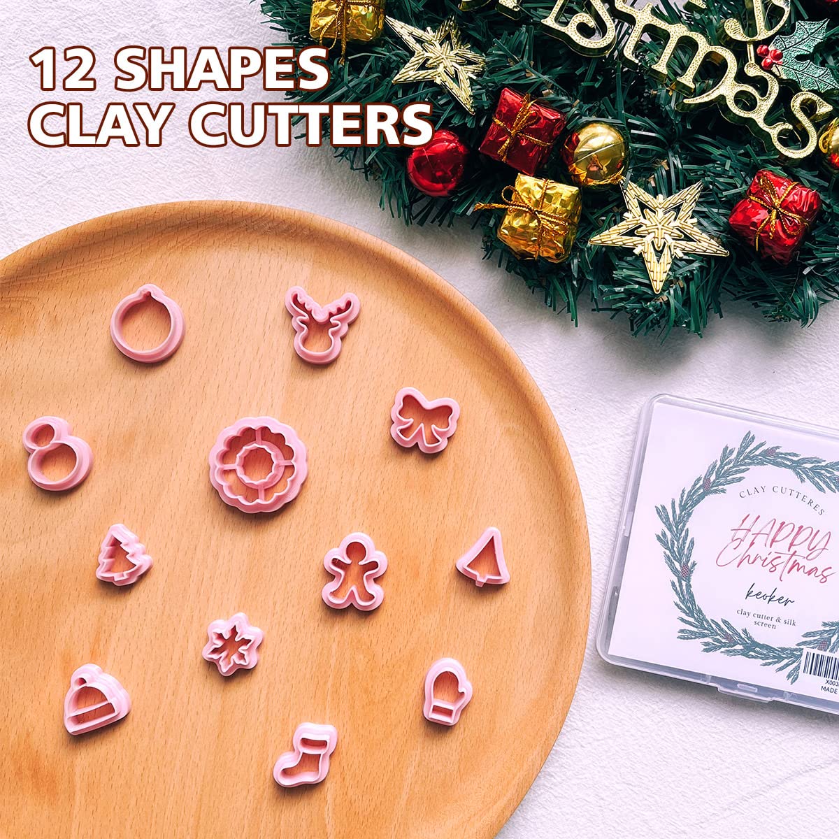 KEOKER Christmas Clay Cutters, Christmas Polymer Clay Cutters for Earrings Making, 12 Shapes Mini Christmas Clay Earrings Cutters, Small Christmas Tree Clay Cutters For Polymer Clay Jewelry