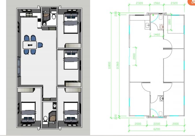 Tiny Expandable Prefab House to Live in 1 Bathroom, 3 Rooms & 1 Kitchen- Foldable House, Container Home, Portable House, Tiny House for Small Family, Modular Guest House β 19 x 20 FT (3 Bedrooms)