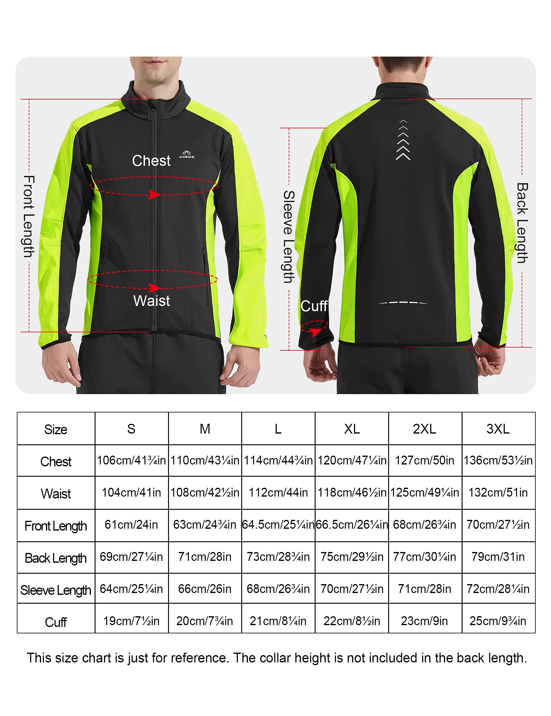 INBIKE Cycling Jacket for Men Running Biking Jackets Mens Windbreaker Reflective Windproof Fleece Lined Cold Weather Black Green Large