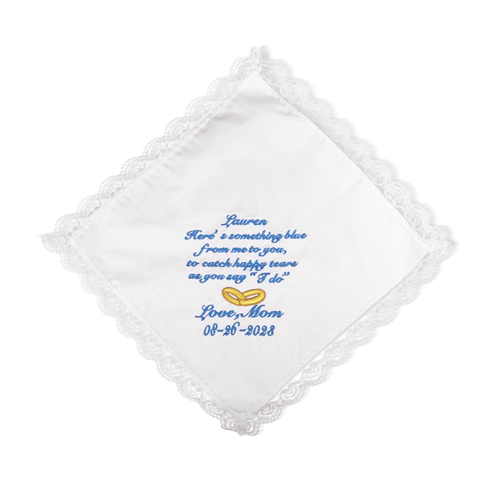 Personalized Wedding Handkerchief Something Blue Wedding Gift from Mom to Daughter Lace Handkerchief Mother Of Bride Gift Custom Printed Bridal Handkerchief Bride Handkerchiefs Embroidered Hankie