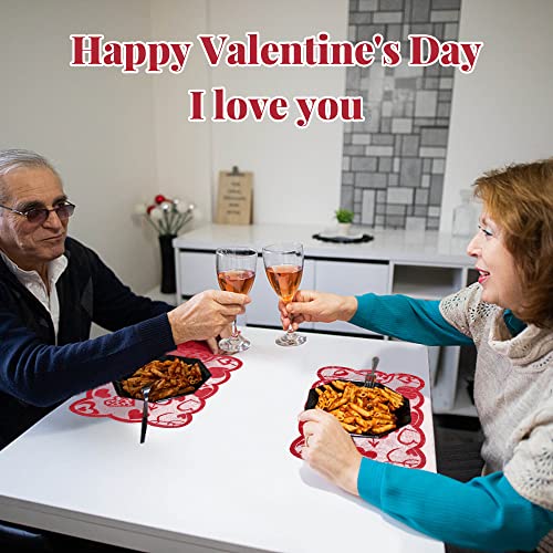 Valentines Day Decorations Table Runner with 4 Placemats, 13 x 72 Inch Red Rose Romantic Lace Table Mats Set for Valentine's Day Wedding Anniversary Party Supplies Home Table Dinner Decor