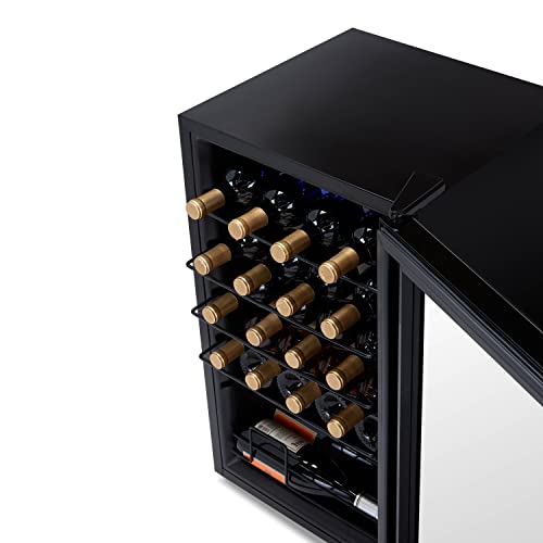 Newair 24 Bottle Wine Cooler Refrigerator | Shadow Series | Freestanding Mirrored Wine and Beverage Fridge with Double-Layer Tempered Glass Door & Compressor Cooling For Reds, Whites, & Sparkling Wine