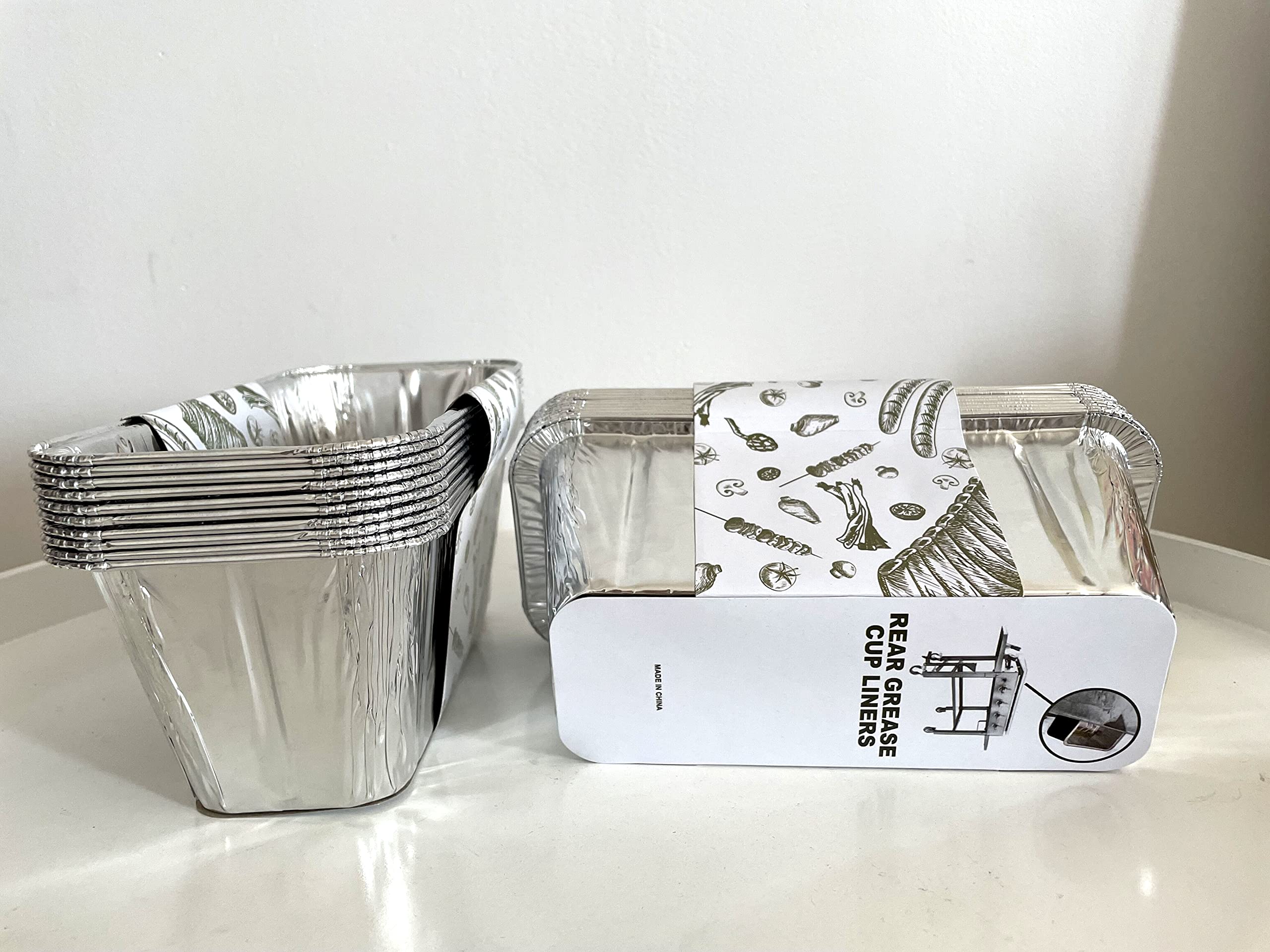 MESTAEK 30 Pack Drip Pans Compatible, 8" x 3.7" x 3" Griddle, Rear Grease Cup, Disposable Aluminum Foil for Baking, Cooking, Heating, Storing, Prepping Food