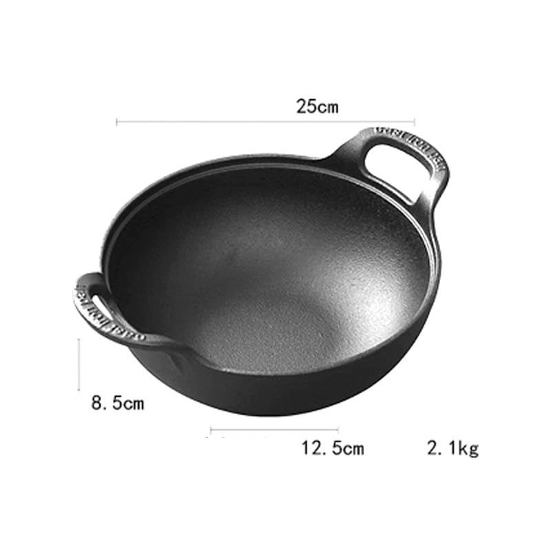 VONOTO Cast Iron Wok with Handles, Cast Iron Grilling Wok, Cast Iron Wok (8" inch)