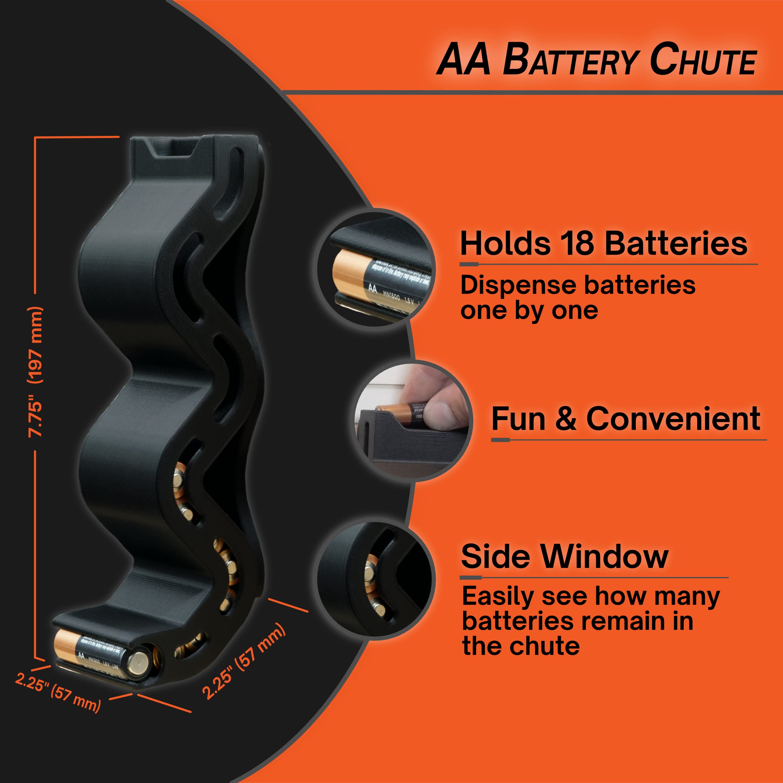 Protect Your Power - AA Battery Chute, Wall Mount Battery Organizer/Battery Dispenser - Black