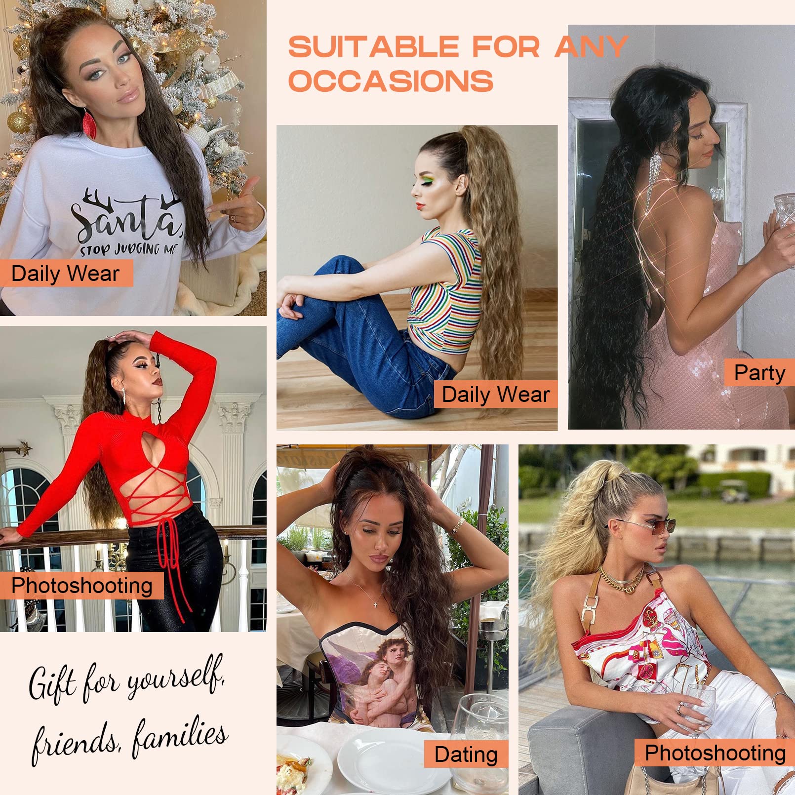 SEIKEA 26" Ponytail Extension Drawstring Ponytail,PT003 Eva for Women Long Thick Wavy Clip in Hair Extensions Ponytail Natural Soft Synthetic Hairpiece for Women Dark Chocolate Brown