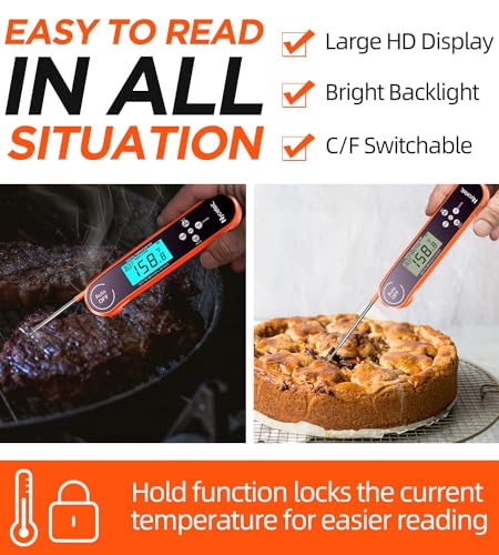 Nycetek Digital Cooking Thermometer, Accurate & Waterproof Instant Read Meat Thermometer with Backlit, Calibration, Probe, Food Thermometer for Kitchen, Grilling, Candy, BBQ, Oil Fry, Baking and More