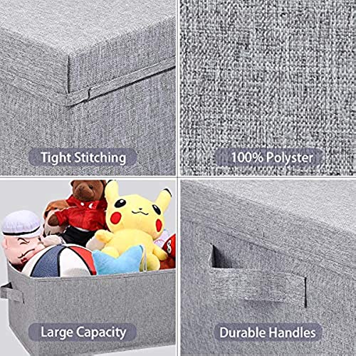 Linen Collapsible Storage Box with lid, 2-Pack, Storage Box with Carrying Handle and Study Thick Cardboard, Suitable for Toys, Shoes, Books, Clothes, Nursery, Lights Gray
