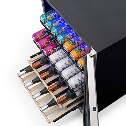 NewAir 24" Wine and Beverage Refrigerator Cooler, 20 Bottle and 70 Can Capacity, Built-in or Freestanding Dual Zone Fridge in Stainless Steel with Splitshelf