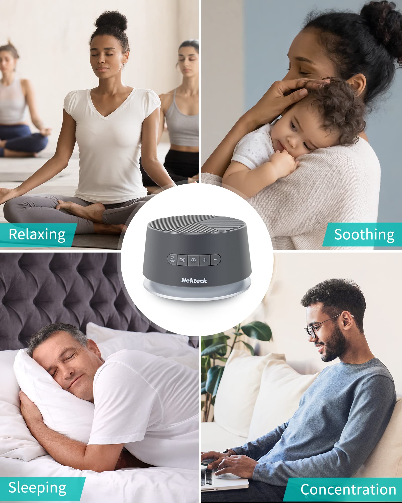 Nekteck White Noise Machine with 36 Soothing Sounds, for Sleeping and Relaxation, Night Light, Auto-Off Timer & Memory Function, Adjustable Volume for Baby, Kids, and Adults