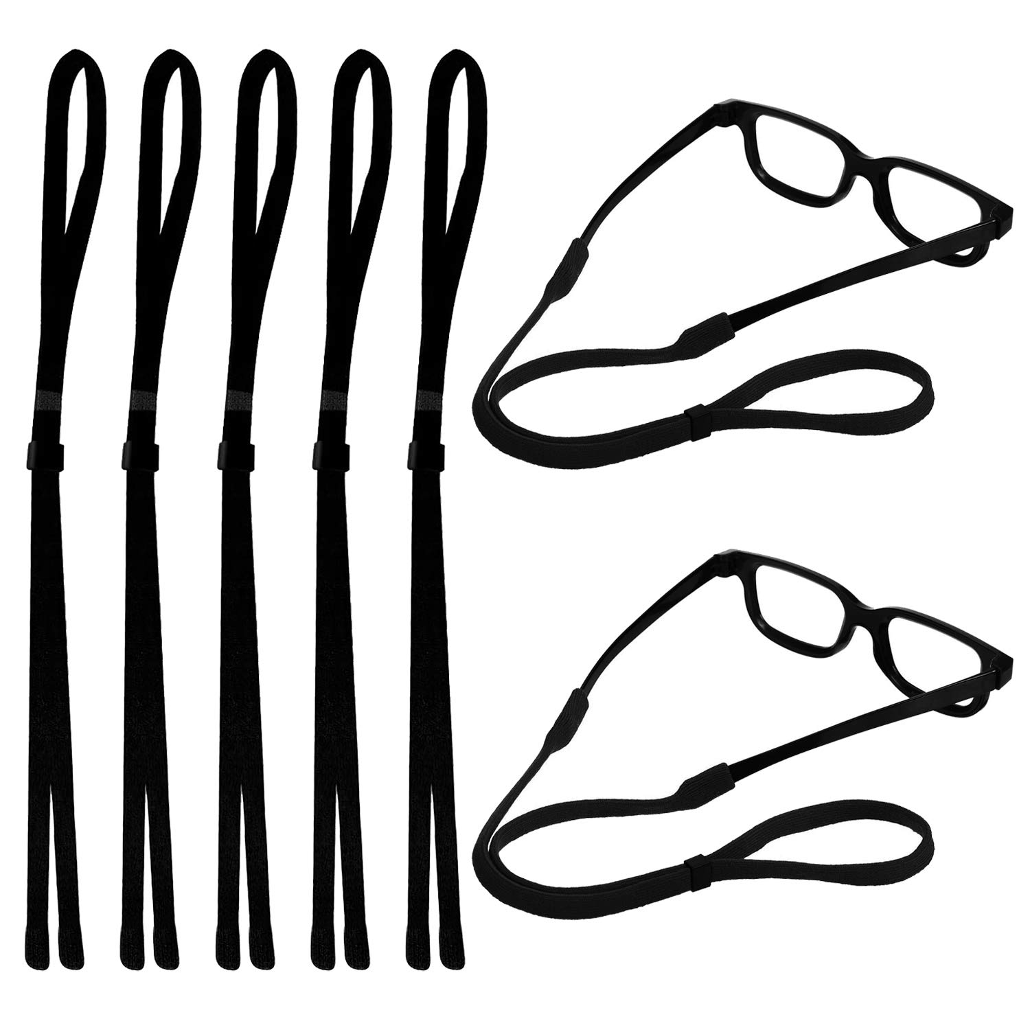 Hongfa Adjustable Eyewear Safety Glasses Eyeglasses Neck Cord String Lanyard Strap,Sunglasses Holder Straps,Set of 5 (Black)