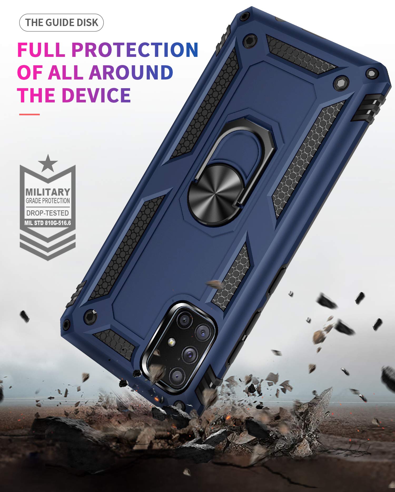 Korecase for Galaxy A71 Case Military Grade Armor Heavy Duty Rugged Dual Layers Full Body Shockproof with Ring Kickstand Back Cover Blue