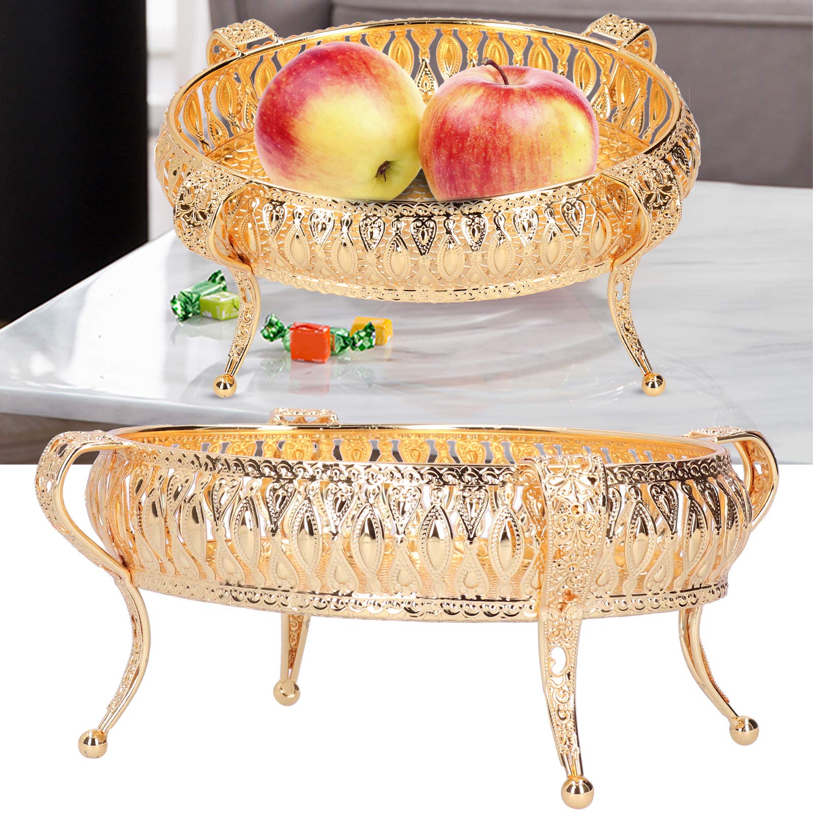 Metal Fruit Tray, Zinc Alloy Table Centerpiece Food Stand Dessert Storage Plate Holder Snack Bread Candy Storage Dish for Party Kitchen Countertop Decorative