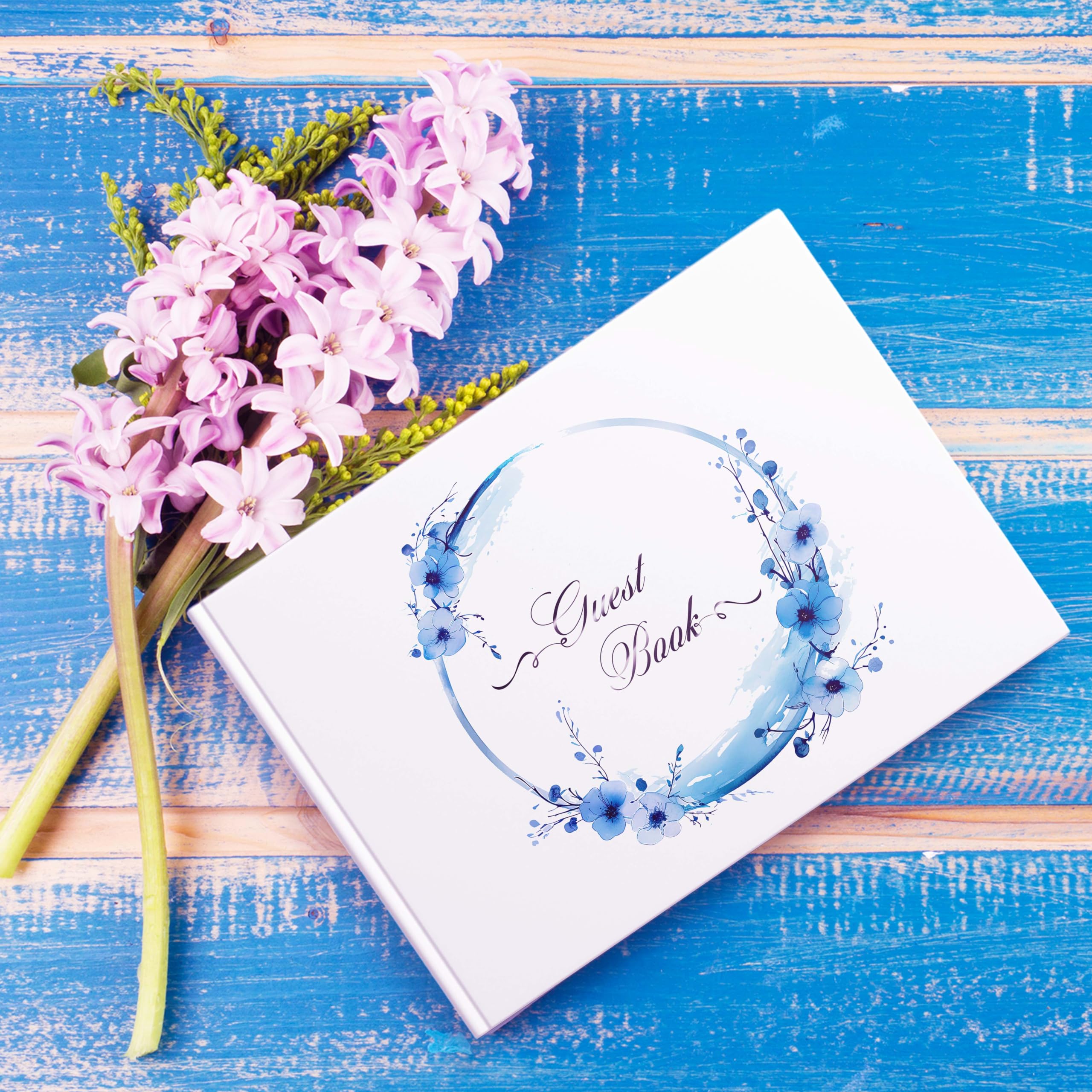 Wedding Guest Book Set includes 3 items , Wedding with a Metal Silver Pen , Guest Book With a Hardcover , Guest Book Wedding Reception Has 110 White Pages , Blank Book is White with Silver Details.