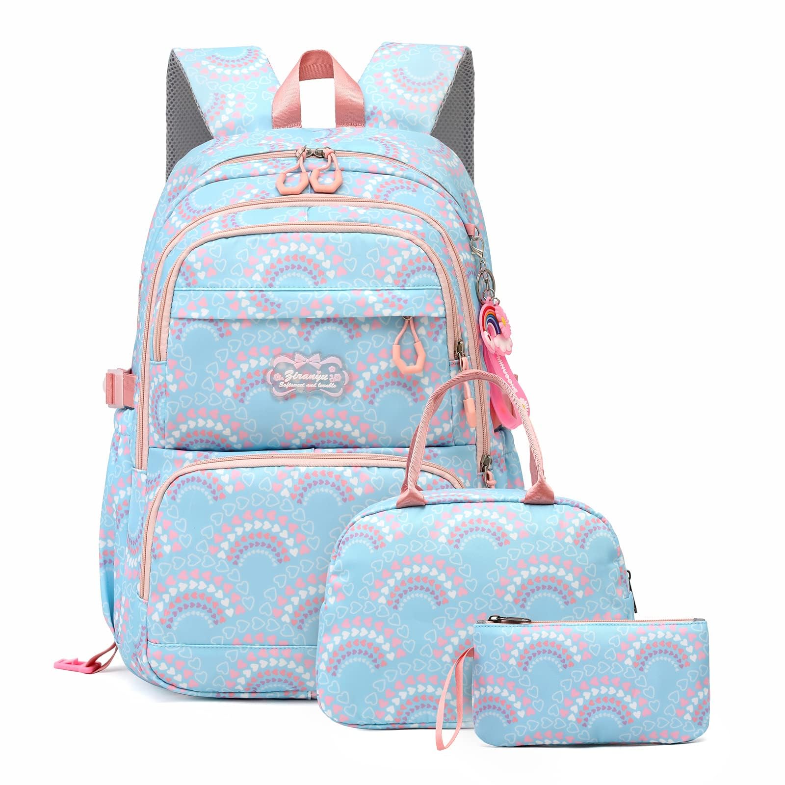 LANSHIYA 3Pcs Crown Printed Backpack for Girls Elementary School Students Bookbag with Lunch Box Kids Lightweight Schoolbag Set,Purple