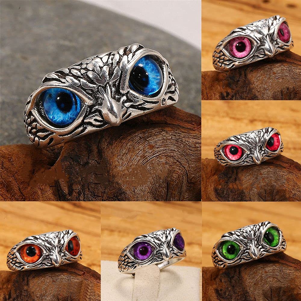 okdeals Owl Eye Lovers Vintage Ring Mother's Day Jewelry Retro Animal Style Open Adjustable(green)