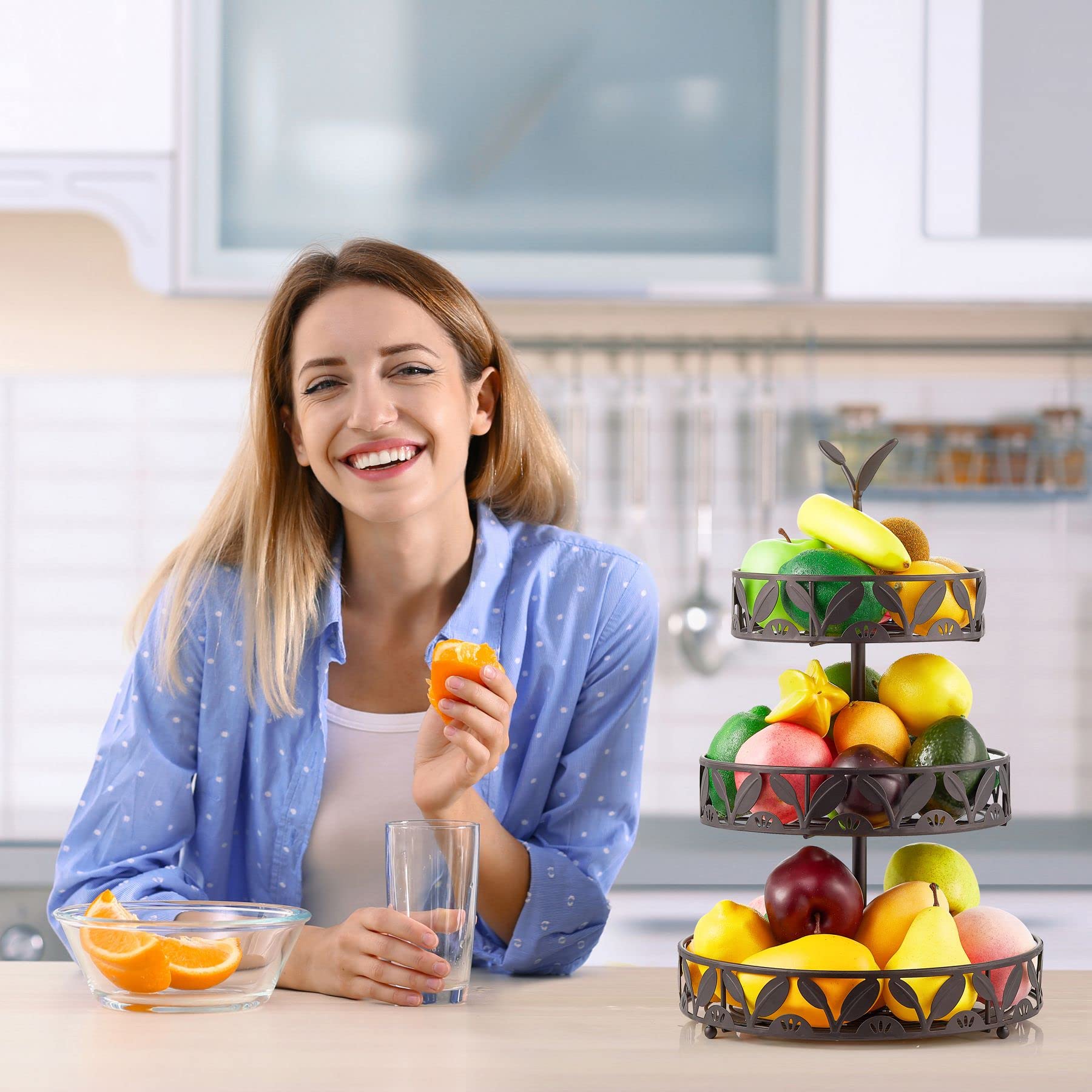 Ouseen 3 Tier Fruit Basket for Kitchen, Fruit Bowl Holder, Detachable Fruit Storage Baskets Stand for Counters Kitchen Countertop Dining Table