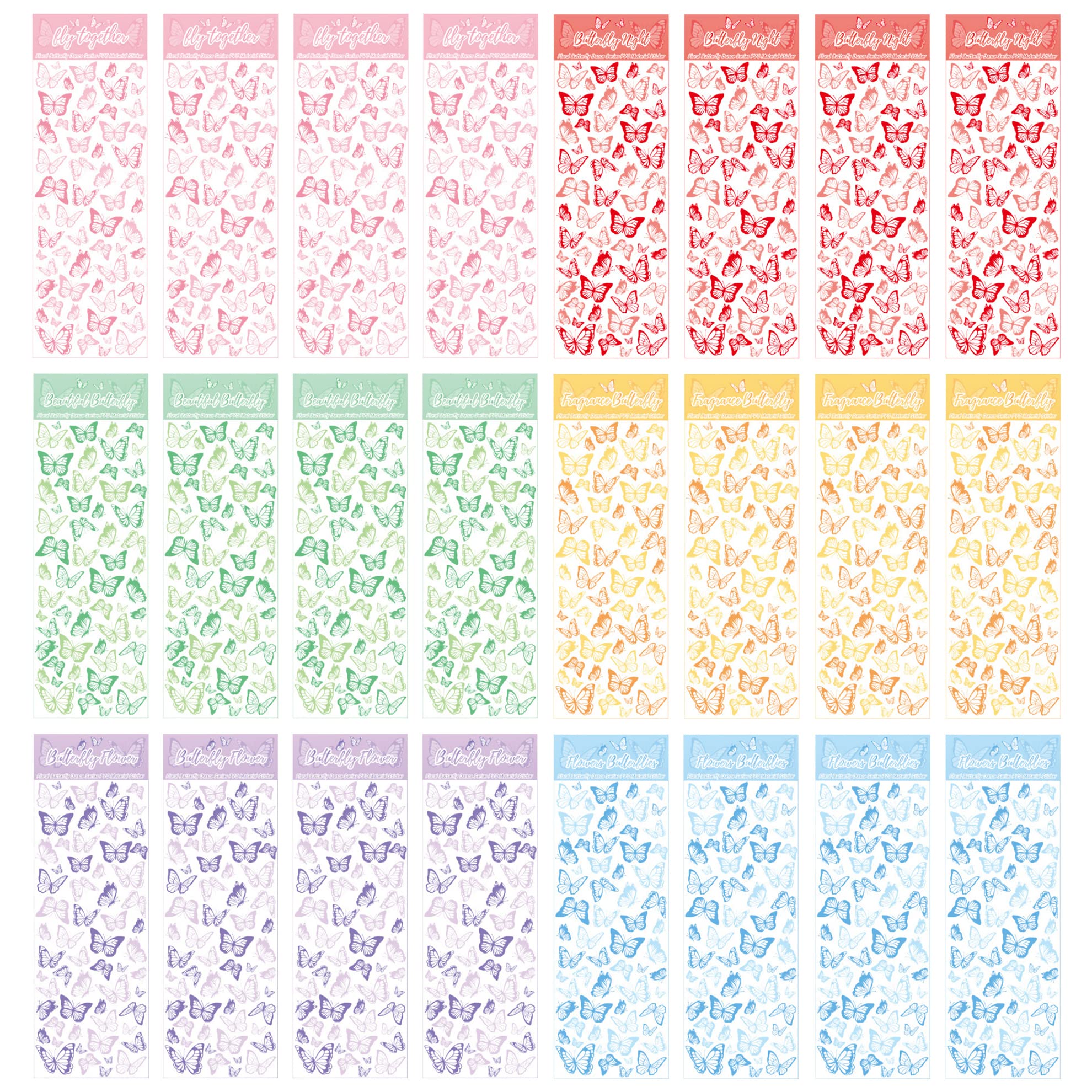 Scrapbook Stickers 24 Sheets Self-Adhesive Deco Stickers,Colorful Butterfly Scrapbooking Sticker,Shiny Korean Stickers Waterproof Journal Stickers for Postcard Photo Planner Diary Card Decoration