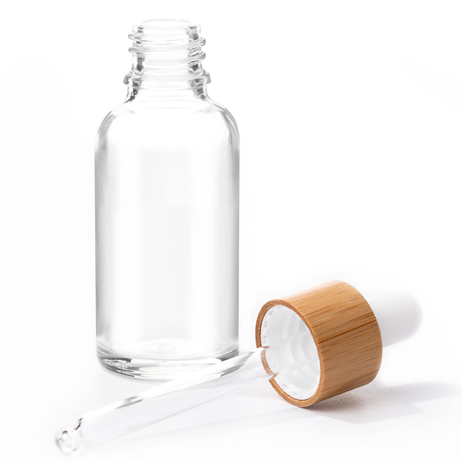 Poadool 3 Pack 1oz (30ml) Eye Dropper Bottles, Clear Glass Dropper Bottle with Bamboo Eye Dropper, Tincture Bottles with Dropper, Neck Size 18mm. 1ml Strong Suction.
