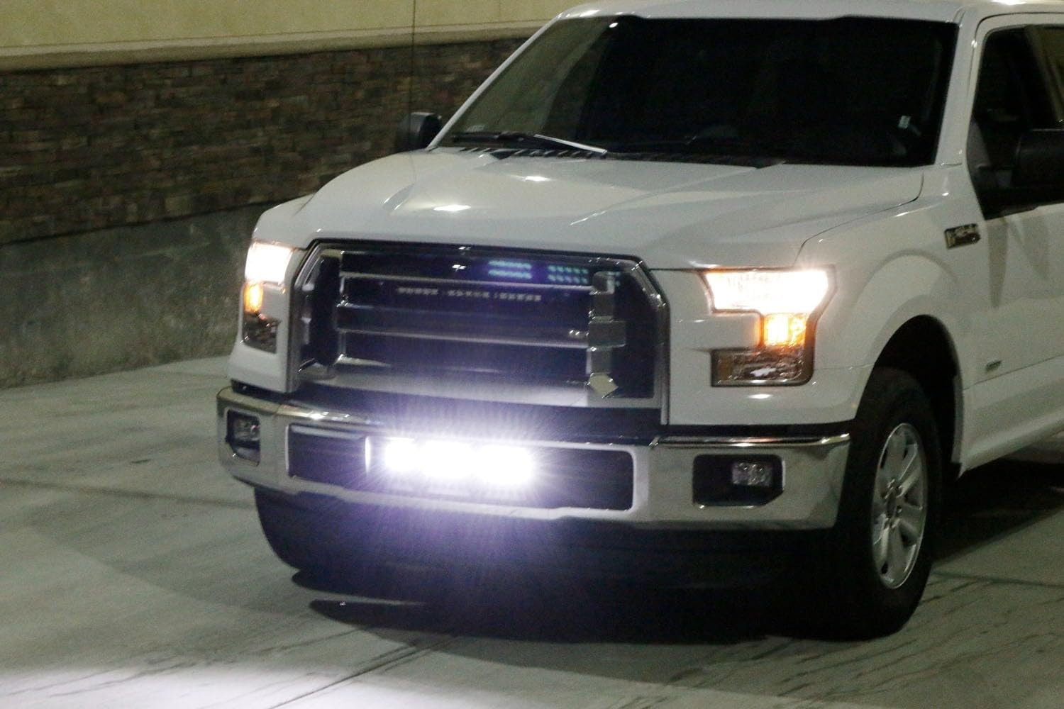 iJDMTOY Lower Grille Mount LED Light Bar Compatible with 2015-20 Ford F150 XLT Lariat Limited, Includes (1) 96W High Power LED Lightbar, Lower Bumper Opening Mount Brackets & On/Off Switch Wiring