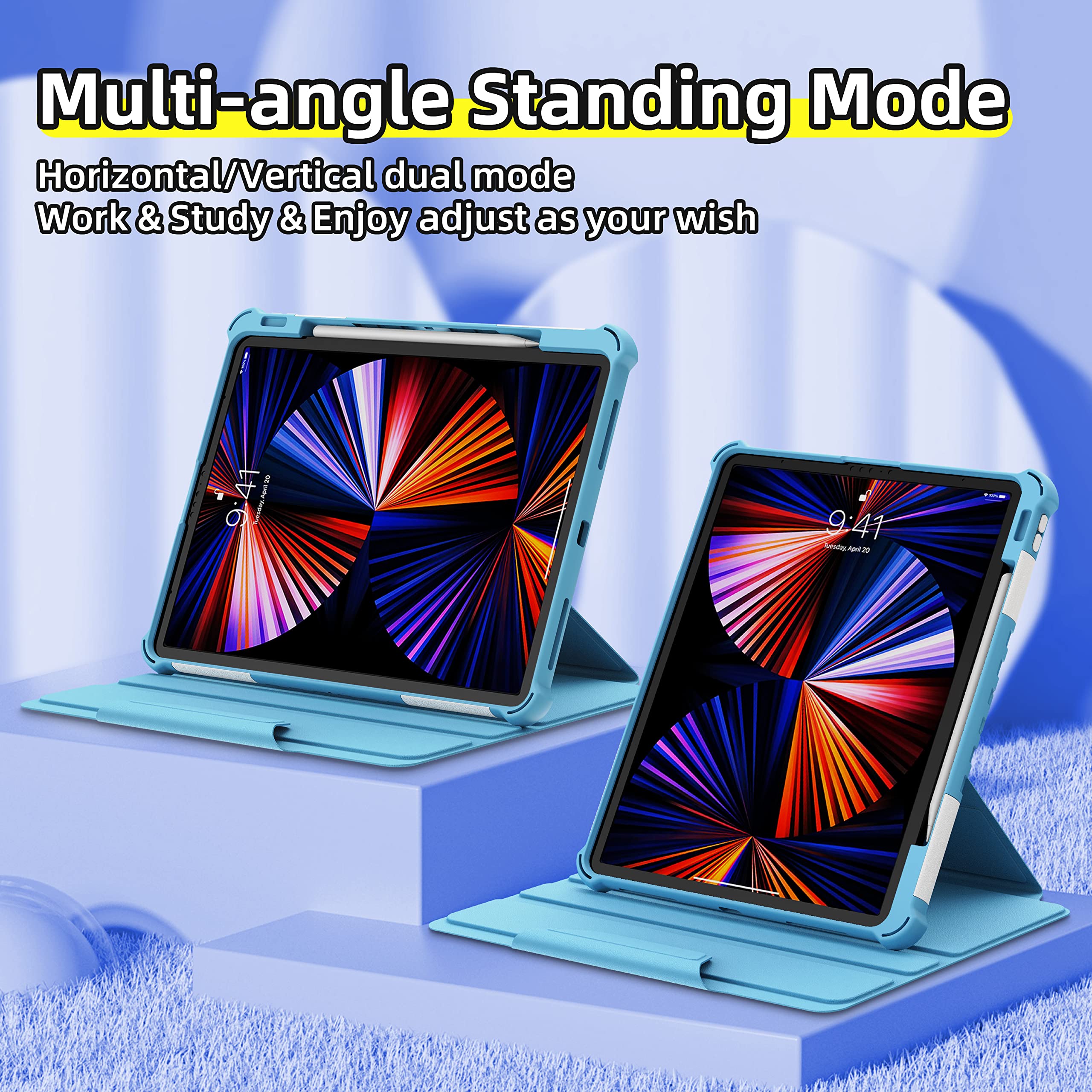 TASSKTO for iPad Pro 12.9 Case 6th Generation 2022,Dual Layer Leather Slim Case for 12.9 inch iPad Pro 5th/4th/3rd gen(2021 2020 2018) with Stand, Pen Holder, Auto Sleep/Wake