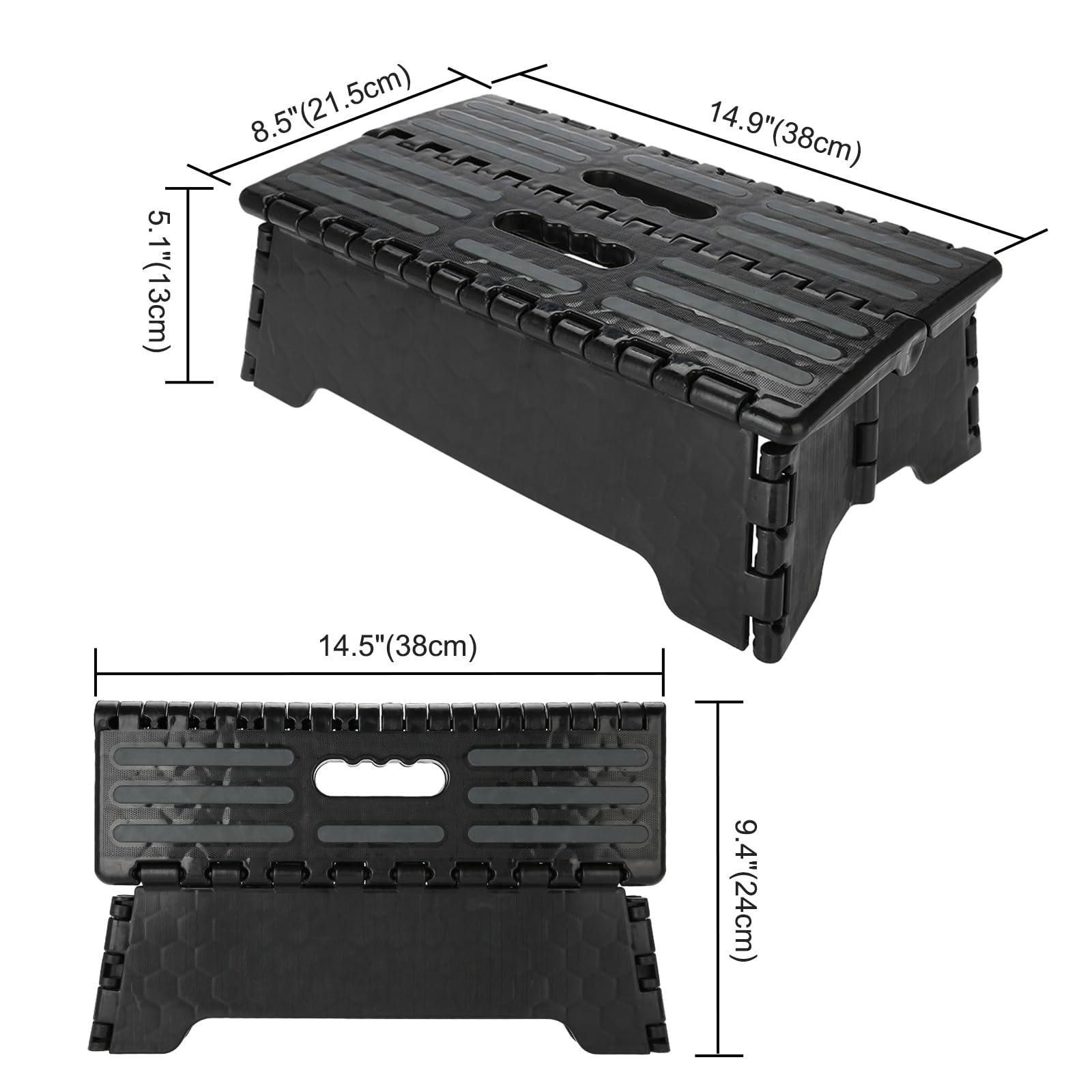 Yuehuam 5 Inch Folding Step Stool, Black, Plastic, Non-Slip, Portable, Versatile Use