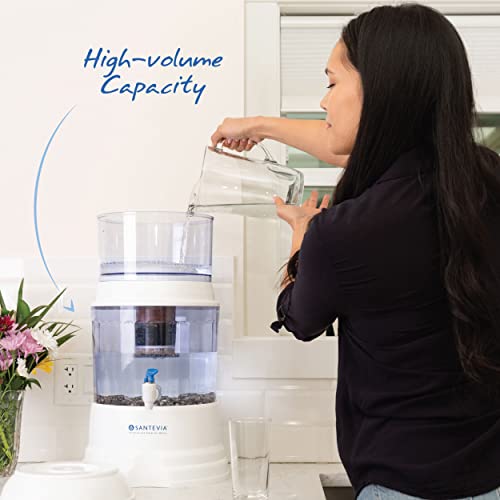 Santevia Gravity Water System Filter | at Home Water Filter That Makes Water Alkaline and Adds Minerals | Chlorine and Fluoride Filter (Countertop Model)