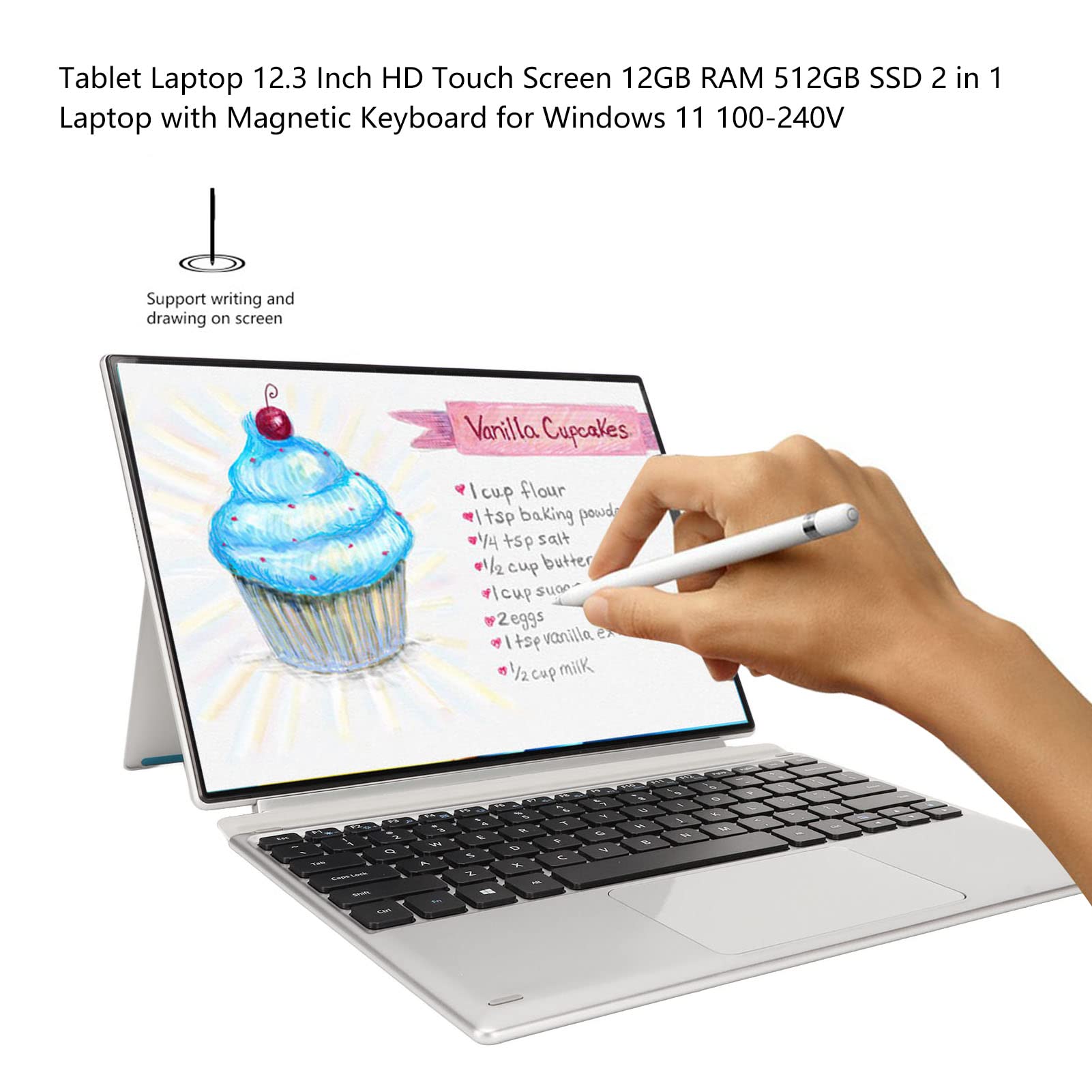 Laptop 12GB RAM 256GB SSD, 12.3 in IPS Panel 3K 2880X1920 Portable Laptop with Magnetic Keyboard and Touch Screen, Large Screen with 3:2 Aspect Ratio, for Win 11(USA)