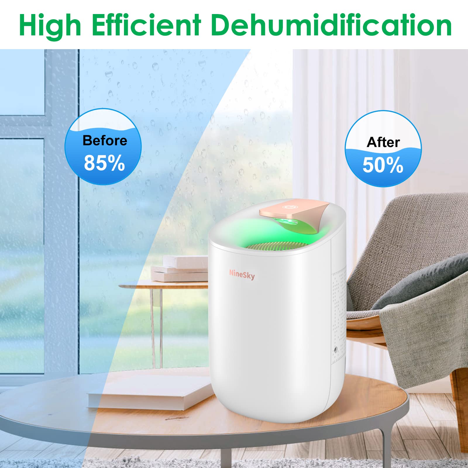 NineSky Dehumidifier, Small Dehumidifiers for Bathroom Bedroom with Auto Shut Off, 20 OZ Mini Dehumidifier for Home, White