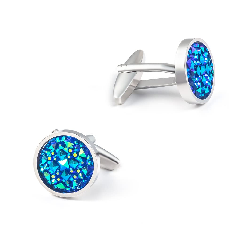 Men's tie Clip Cufflinks Men's French Shirt Suit Round Metallic Blue Broken Diamond Crystal Zircon Cufflinks