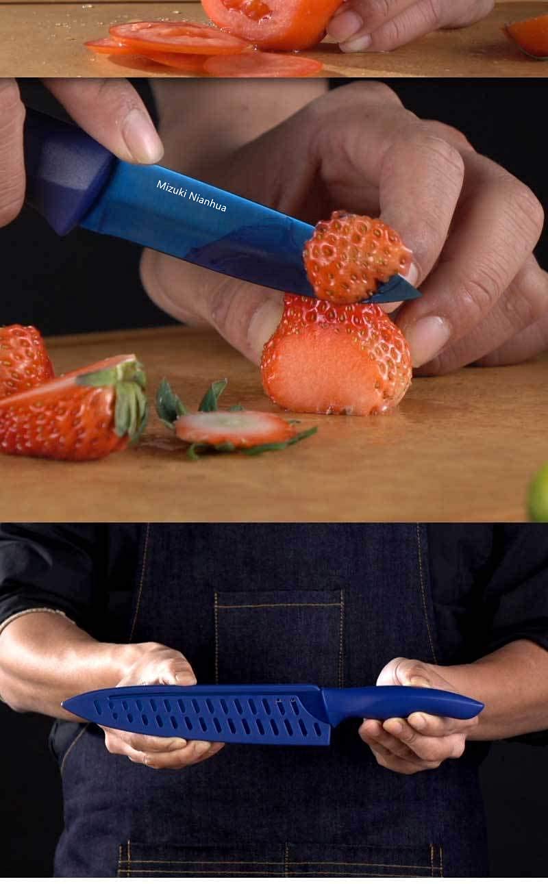 Mizuki Nianhua Knife Set,Blue Kitchen Knife Chef Set, Kitchen Knife Set Stainless Steel, Kitchen Knife Set Dishwasher Safe with Sheathes