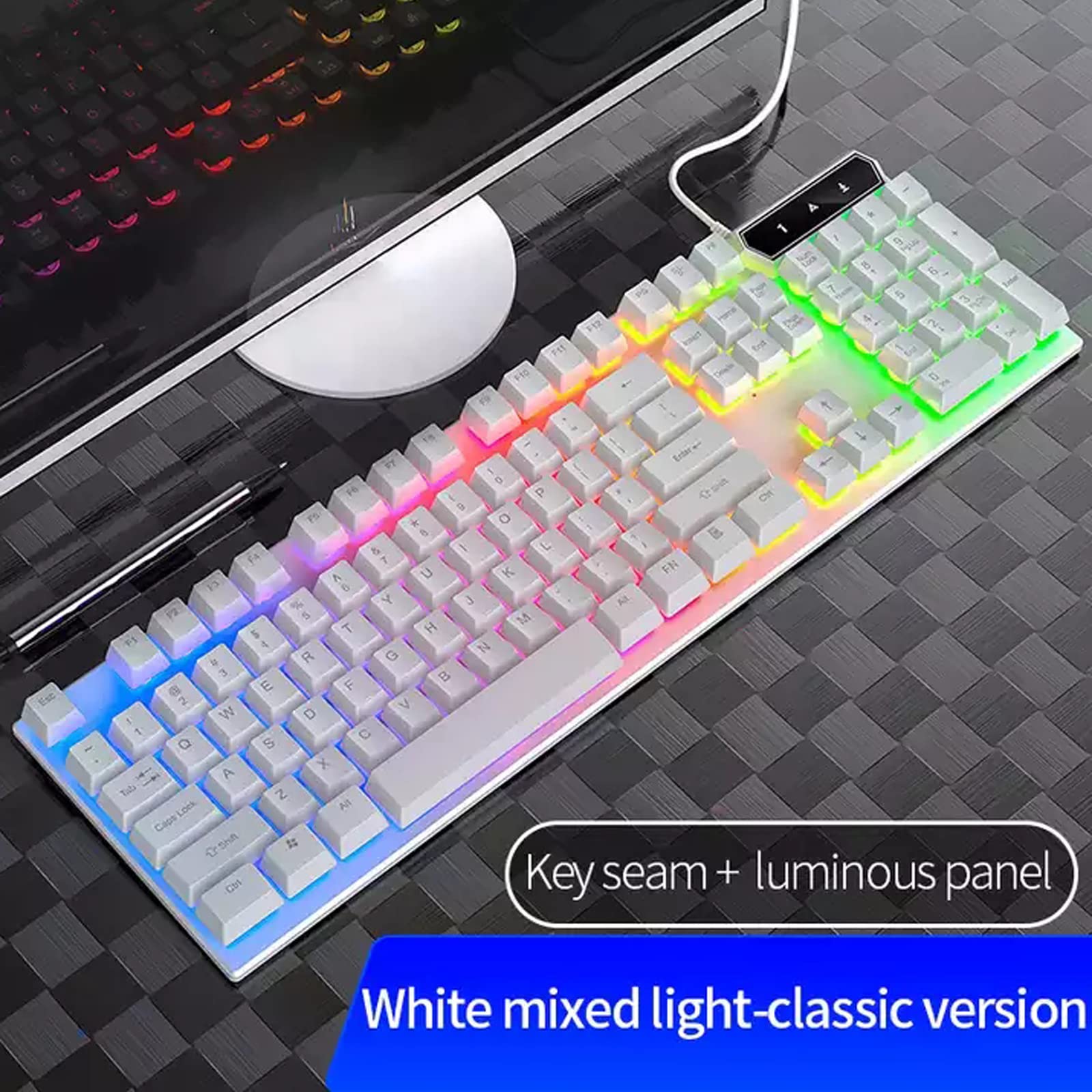 QJJML Keyboard White,Mechanical Gaming Keyboard - Multi Color RGB Illuminated LED Backlit Wired Programmable for Gamer