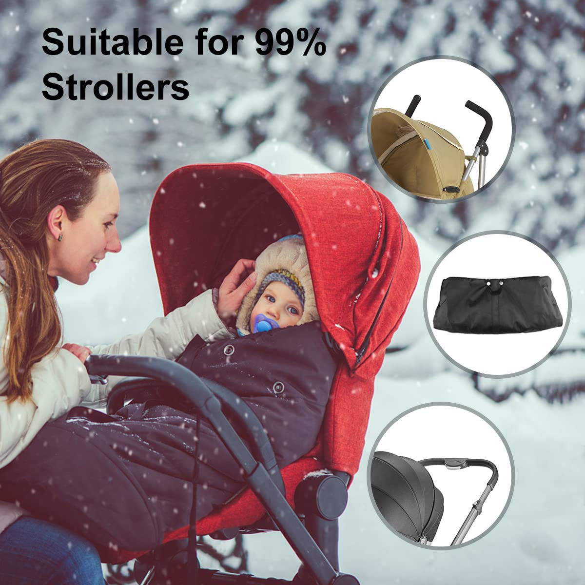 Stroller Hand Muff, 2 Pack Winter Extra Thick Pushchair Gloves Keep Warm for Parents and Caregivers in Cold Weather Anti-Freeze Windproof Snow-Proof (Black)
