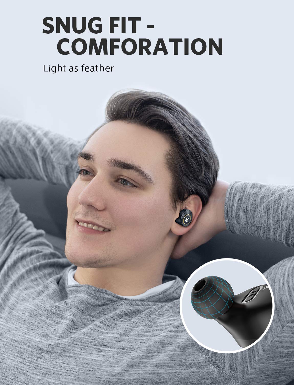 KOSETON E8 True Wireless Earbuds, Bluetooth 5.0 Earbuds Deep Bass Sound, 50 Hrs Playtime with Charging Case, Touch Control / IPX5 Waterproof/USB-C Quick Charging/Twin&Mono Mode/Mics