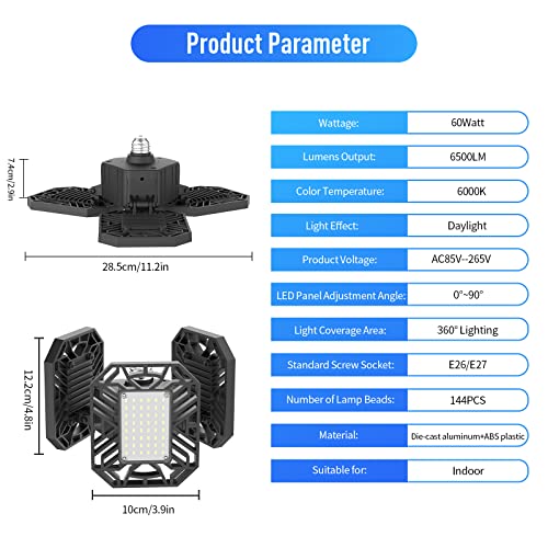 Rufbjkd Aluminum LED Garage Lights. Including 300LED Garage Light 2 Packs and 60W LED Garage Light 2 Packs