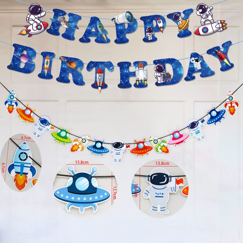 Outer Space Birthday Party Decorations Outer Space Happy Birthday Banner with Outer Spaceship Bunting Garland for Kids Boy Galaxy Planet Universe Outer Space Theme Party Decorations Supplies