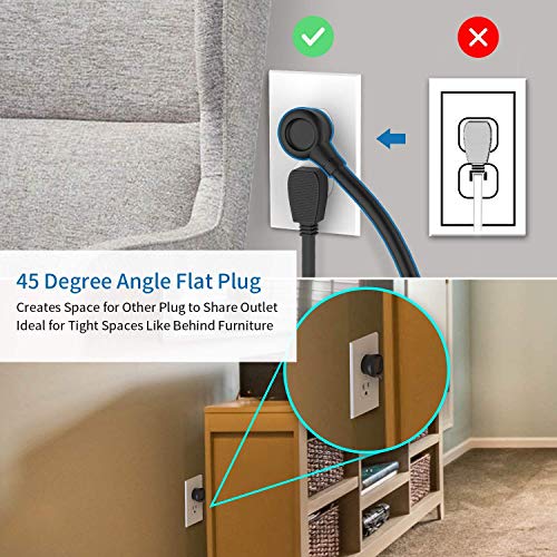 NTONPOWER Flat Plug Power Strip Bundle, 3 Outlets 2 USB Compact Power Strip with 5ft Cord and 10 ft Long Extension Cord, Right Angle Plug, Wall Mount for Office, Home, Nightstand, Dorm Essentials