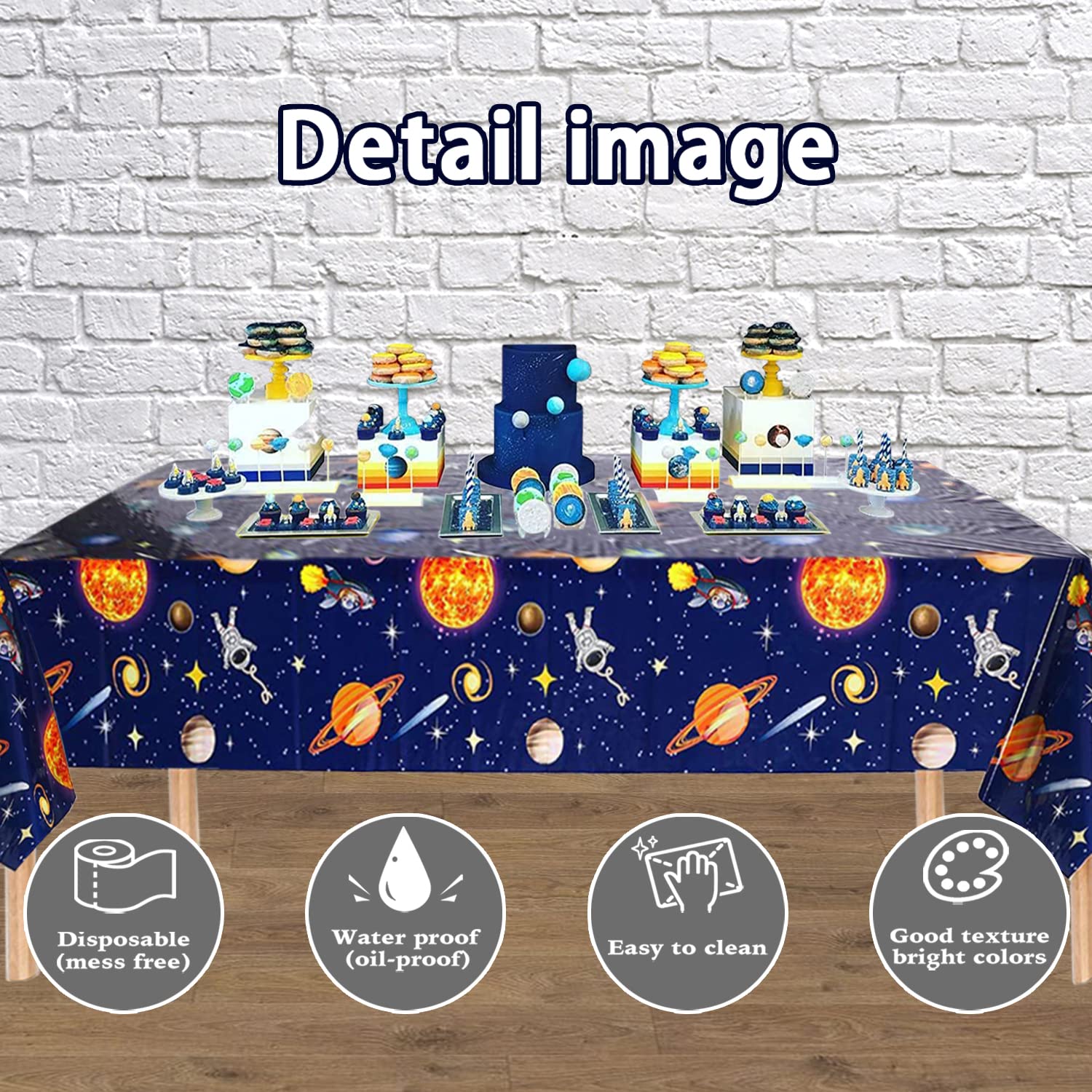 Outer Space Birthday Party Galaxy Solar System Backdrop Tablecloth Kit Rocket Astronaut Sun Planet Theme Tablecloth Boy Kids Party Decoration Supplies 5x3FT