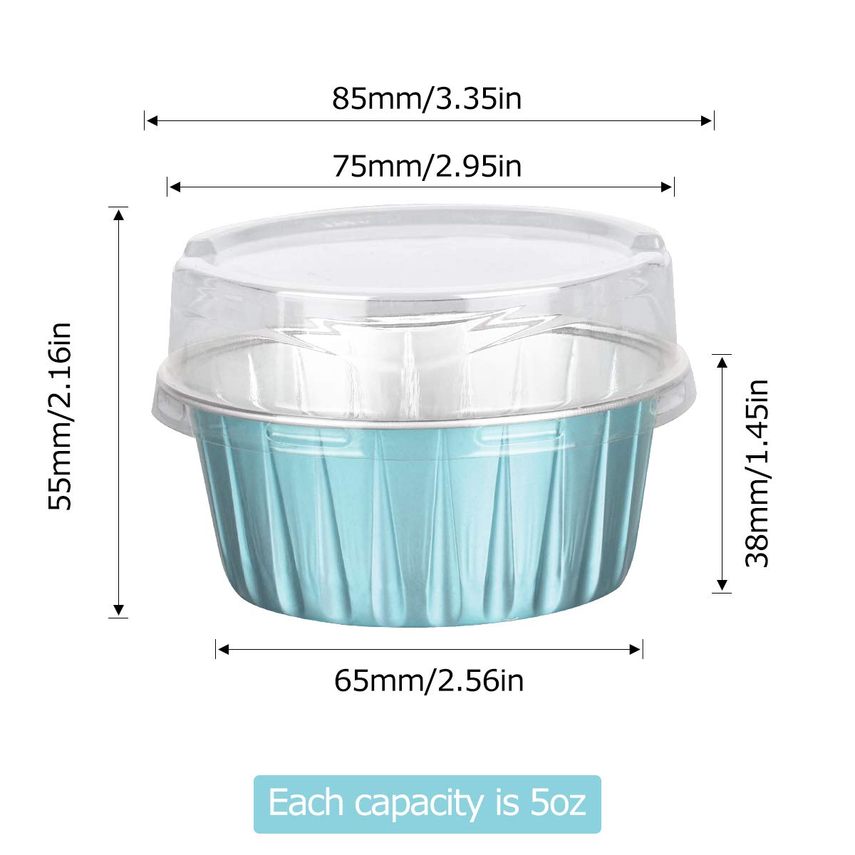 Ramekins with Lids, 25 pcs 5 oz Blue Foil Dessert Baking Cups Holders, Cupcake Liners for Baking โUtility Clear Pudding Cups for Wedding,Christmas,Kitchen,Birthday Party,Various Holiday Parties