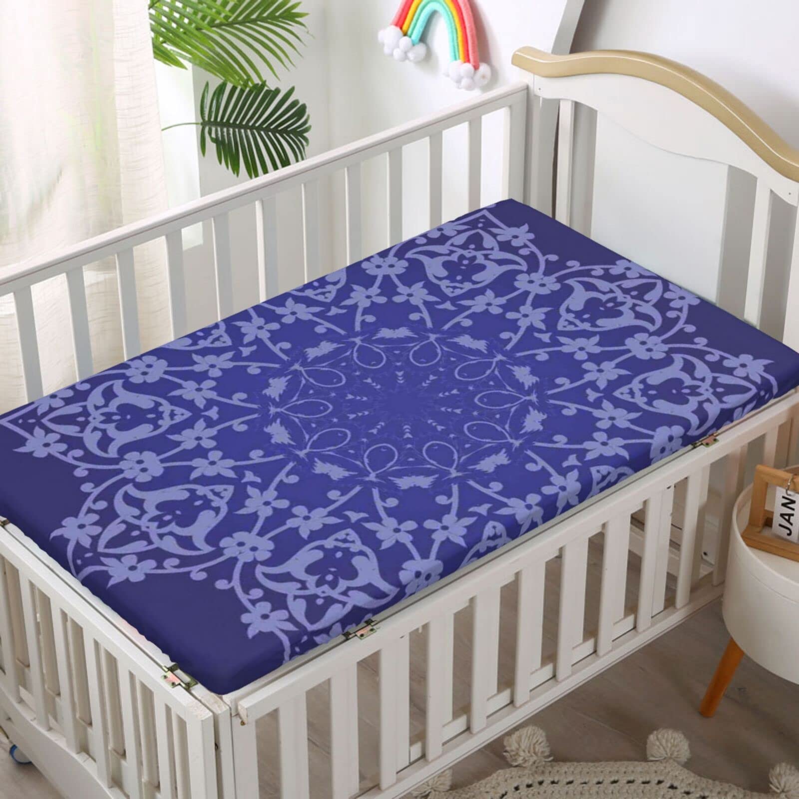 Purple Mandala Themed Fitted Crib Sheet,Standard Crib Mattress Fitted Sheet Ultra Soft Material-Baby Crib Sheets for Girl or Boy,28β x52β,Lavender Blue Indigo
