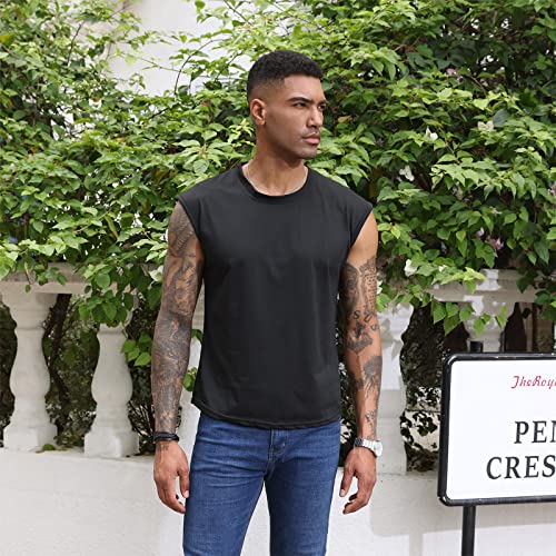 Men's Workout Tank Tops Sleeveless Muscle Cut Off Shirts Bodybuilding Gym Shirt Black