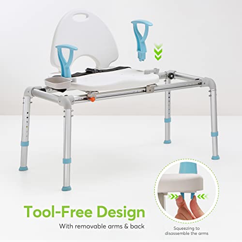 OasisSpace Heavy Duty Sliding Bathtub Transfer Bench 450lbs, Shower Seat Tub Transfer Bench with Backrest and Arms and Sliding Shower Chair for Disabled, Seniors, Bariatric