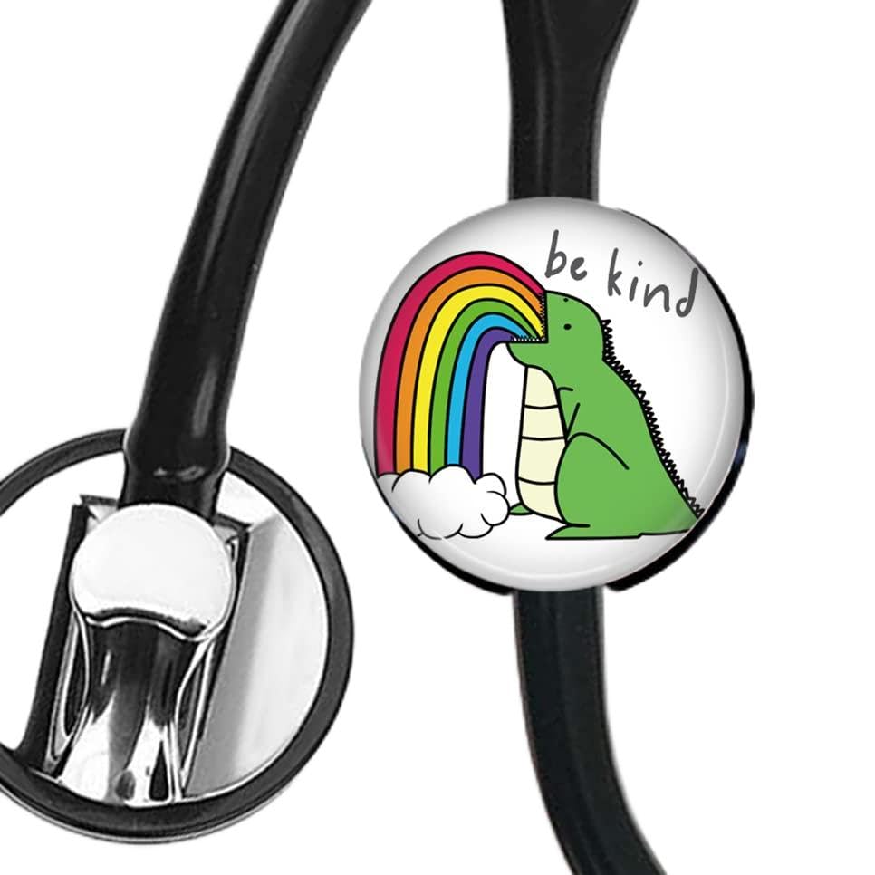 Rainbow and Dinosaurs Stethoscope Tag,Steth ID Tag,Nurse Badge