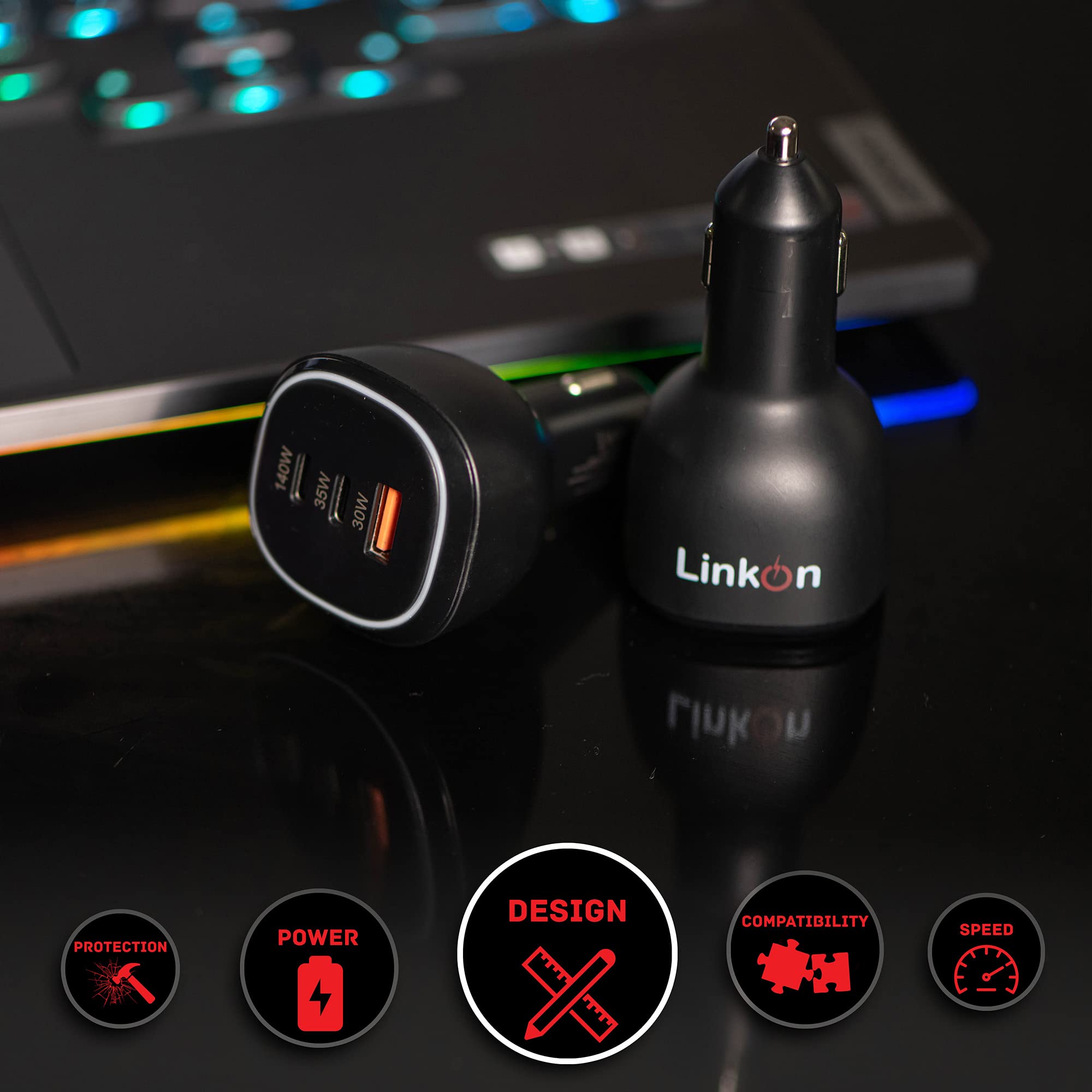 LinkOn 165W Car Charger with 140W PD3.1 USB-C and 30W QC3.0 UAB-A Compatible with MacBook Pro 16β 2021 Lenovo Legion 7 7i HP Dell Samsung Apple