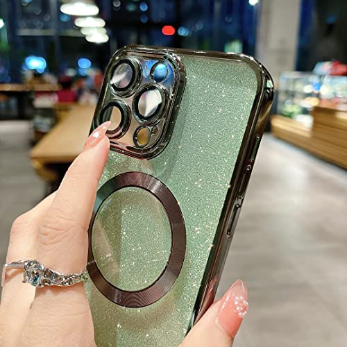 wahhle Magnetic Case for iPhone 13 Pro Max, Luxury Plating Cute Bling Phone Clear Cover with Glitter Card Compatible with Magsafe for Women Girls with Camera Protector(iPhone 13 Pro Max,Gold)