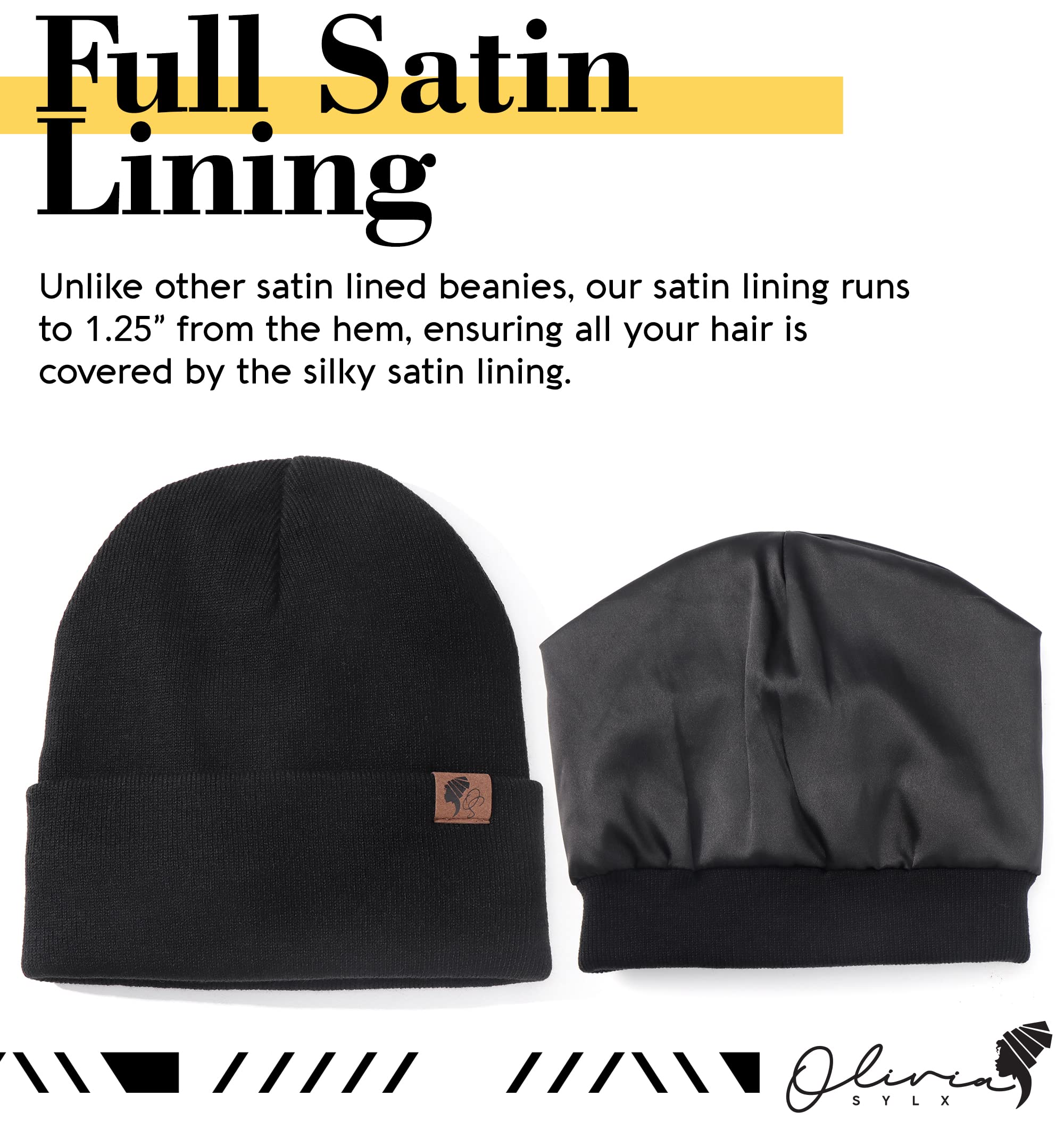 Olivia Sylx Cuffed Satin Lined Beanie for Women - Satin Lined Winter Hat - Beanie with Satin Lining - Satin Lined Hats Black