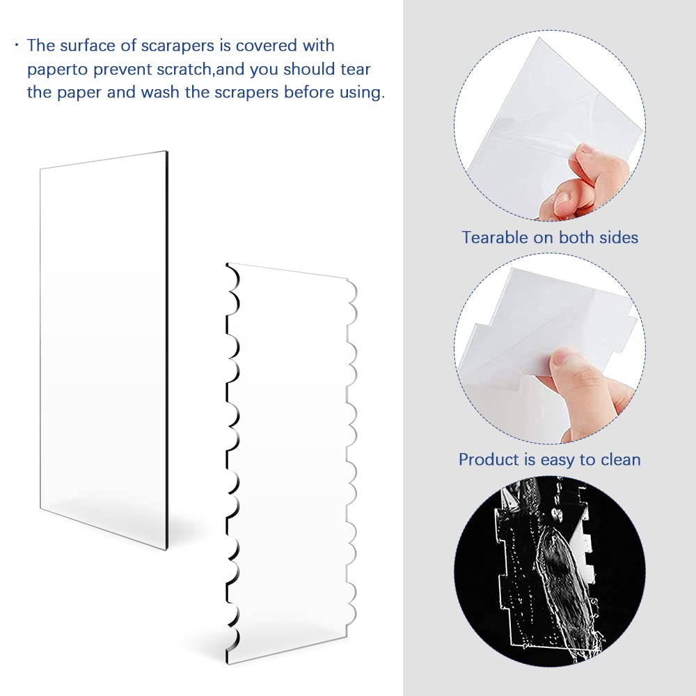 N/C 6Pcs 9.45 Inch Clear Acrylic Cake Scraper Icing Frosting Buttercream Decoration Comb Saw Tooth Set, Edge Smoother in 11 Patterns for DIY Cream Mousse, Kitchen Supplies 9.45*3.94*0.08